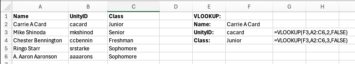 Vlookup E 115 Introduction To Computing Environments 7167